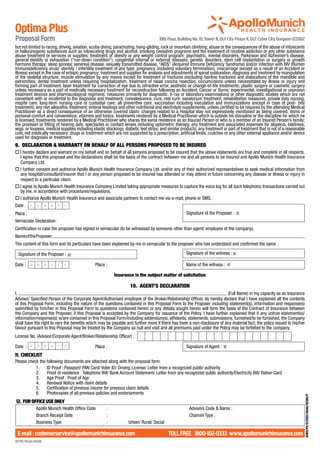Apollo Munich Optima Plus Proposal Form | PDF