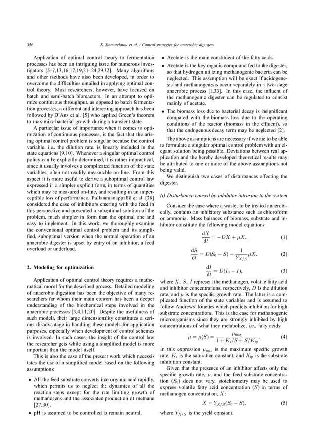 Optimal and suboptimal control of anaerobic digesters | PDF