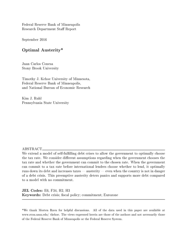 Optimal Austerity - by Juan Carlos Conesa, Timothy J. Kehoe, Kim J.Ruhl