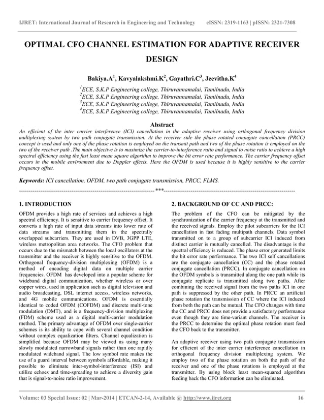 Optimal cfo channel estimation for adaptive receiver design | PDF