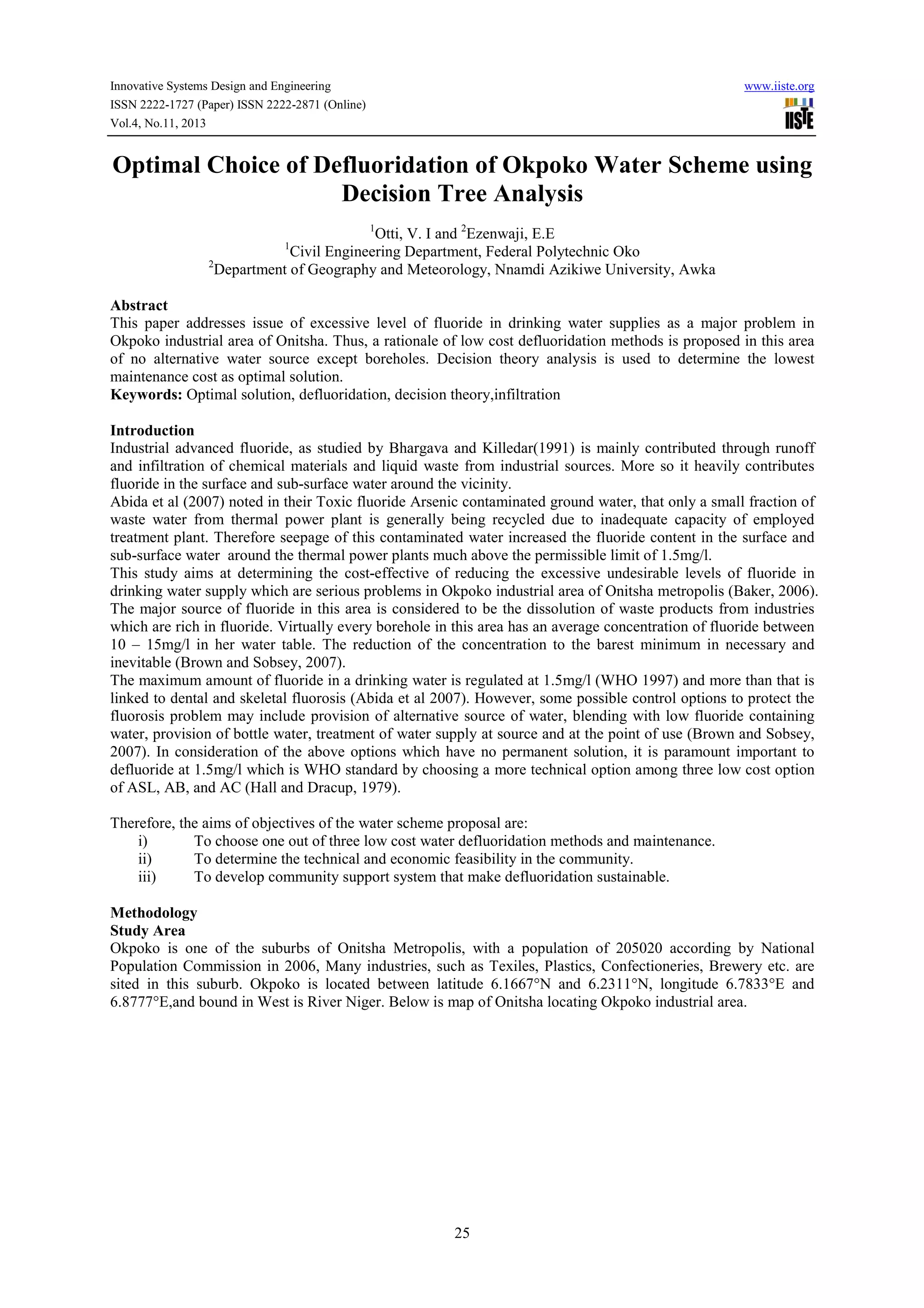 Optimal choice of defluoridation of okpoko water scheme using decision ...