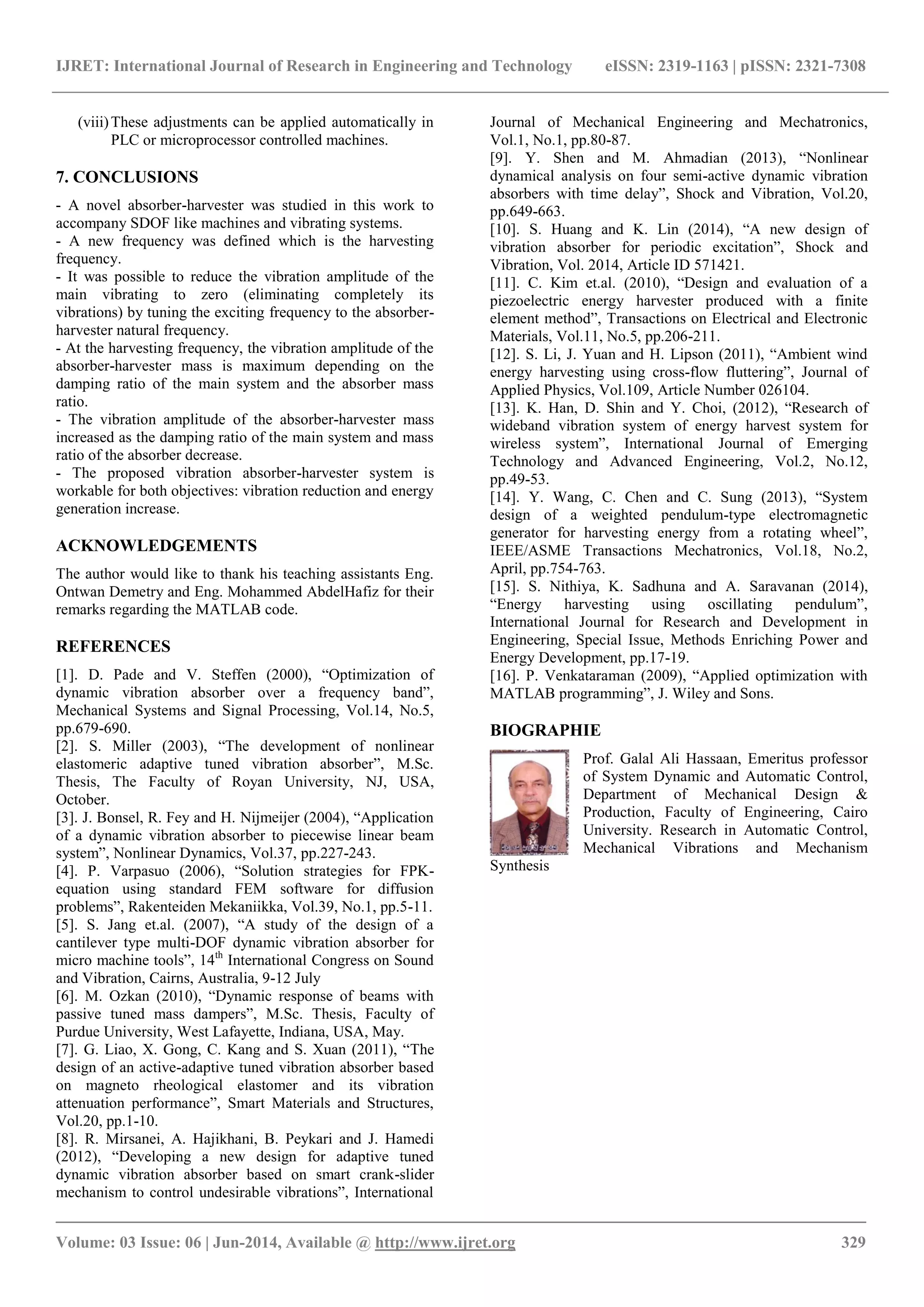 Optimal design of a vibration absorber harvester dynamic system | PDF