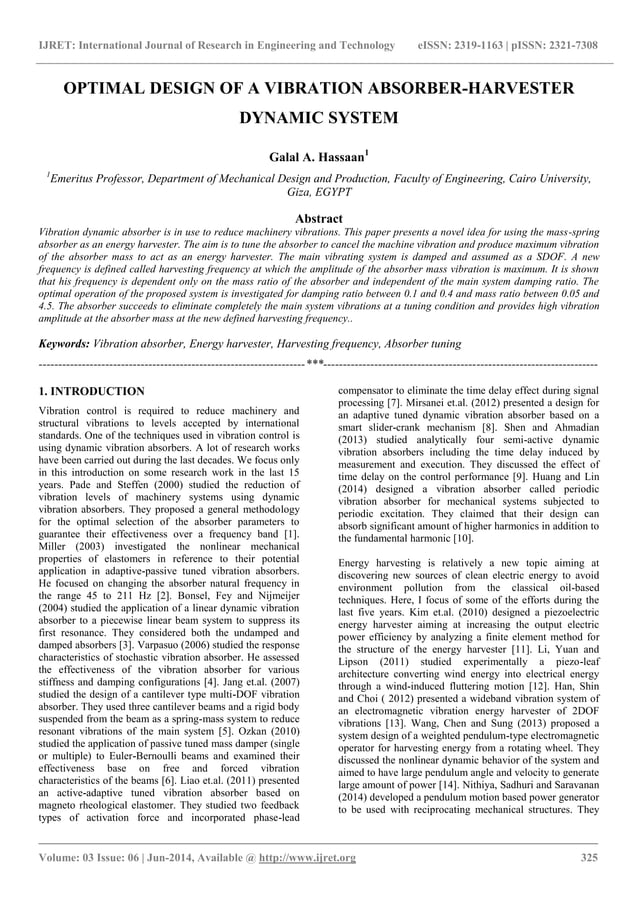 Optimal design of a vibration absorber harvester dynamic system | PDF