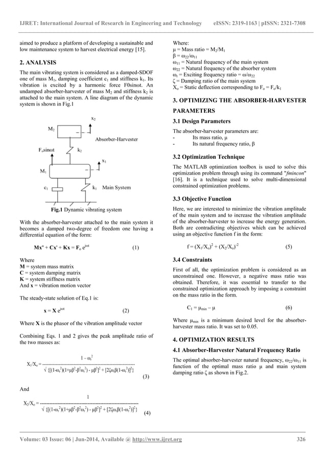 Optimal design of a vibration absorber harvester dynamic system | PDF