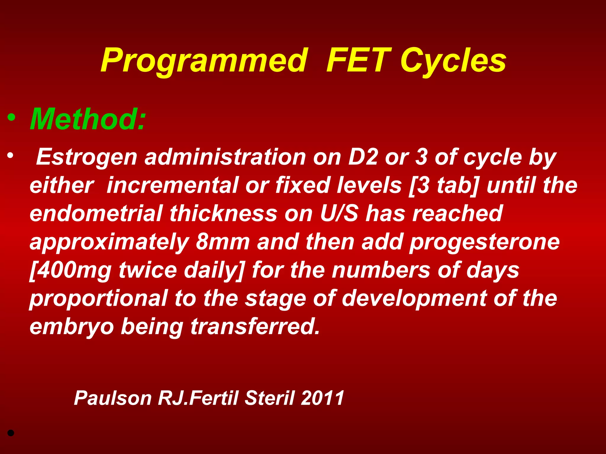 Optimal endometrial preparation for frozen embryo transfer cycles | PPT