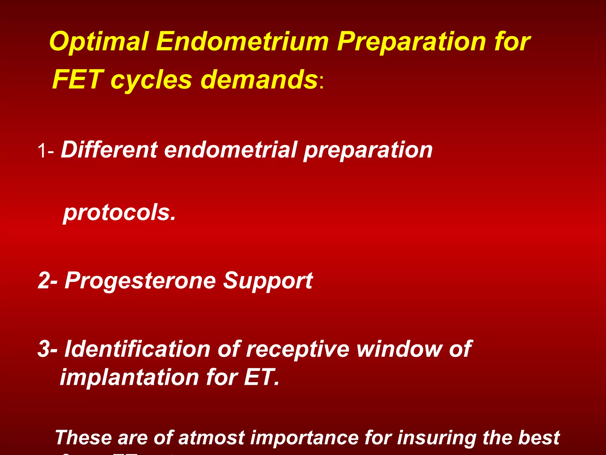 Optimal endometrial preparation for frozen embryo transfer cycles | PPT