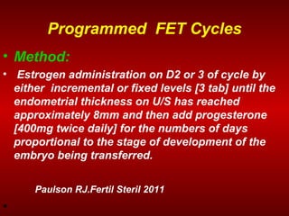 Optimal endometrial preparation for frozen embryo transfer cycles | PPT