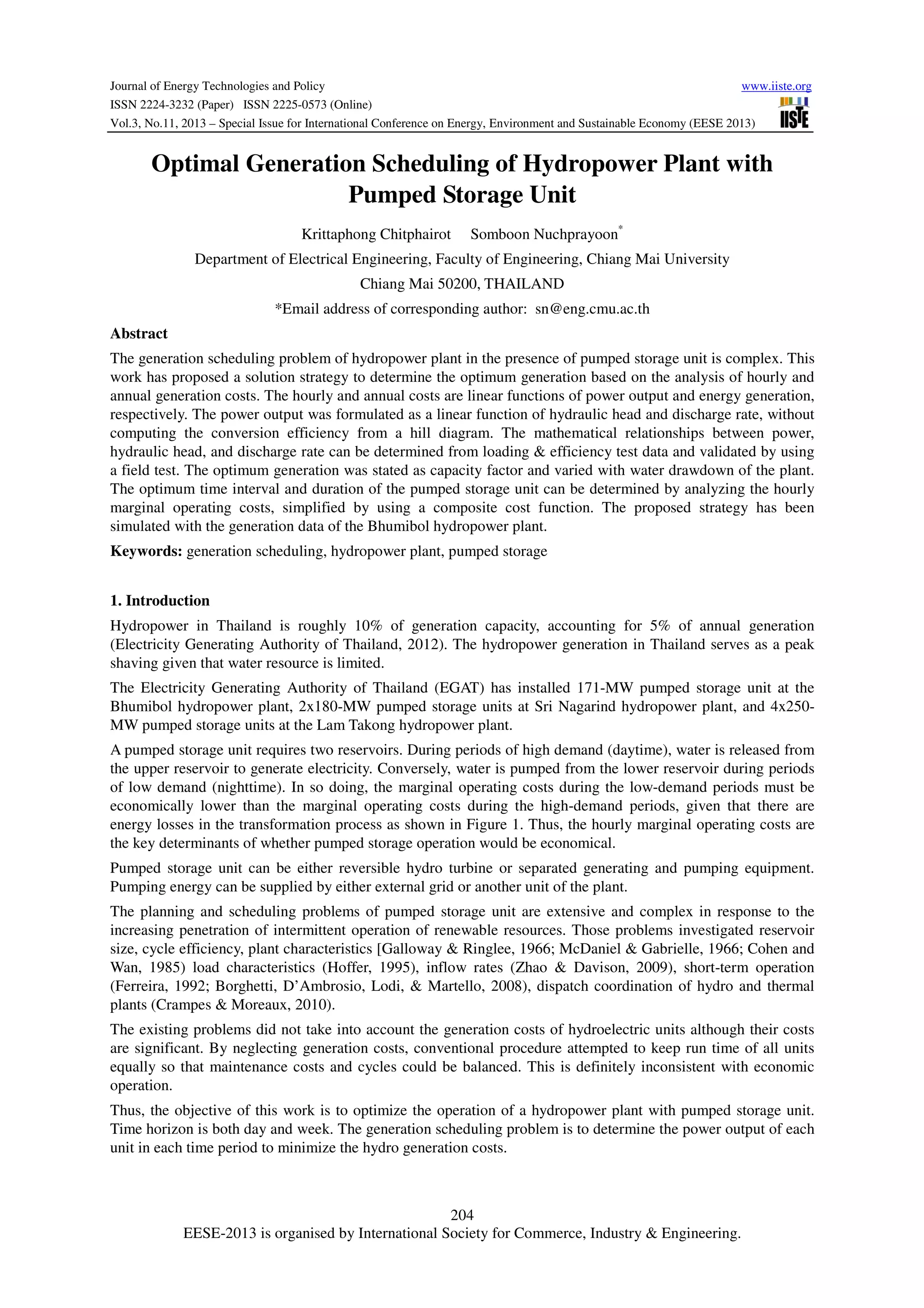 Optimal generation scheduling of hydropower plant with pumped storage unit | PDF | Power and ...