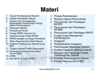 Optimalisasi Peran dan Fungsi DPRD dalam Proses Penyusunan dan Penetapan APBD dari RPJP sampai ...