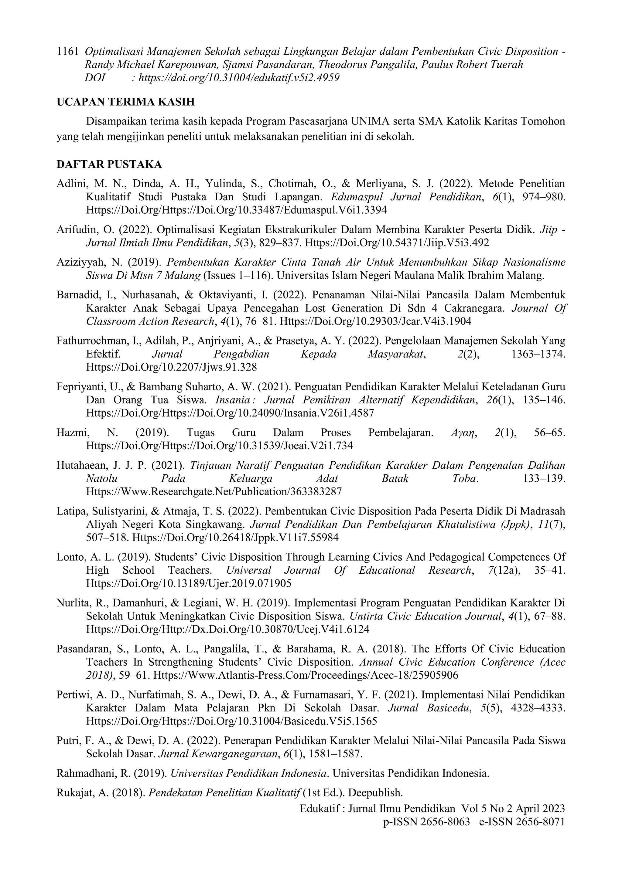 Optimalisasi Manajemen Sekolah sebagai Lingkungan Belajar dalam ...