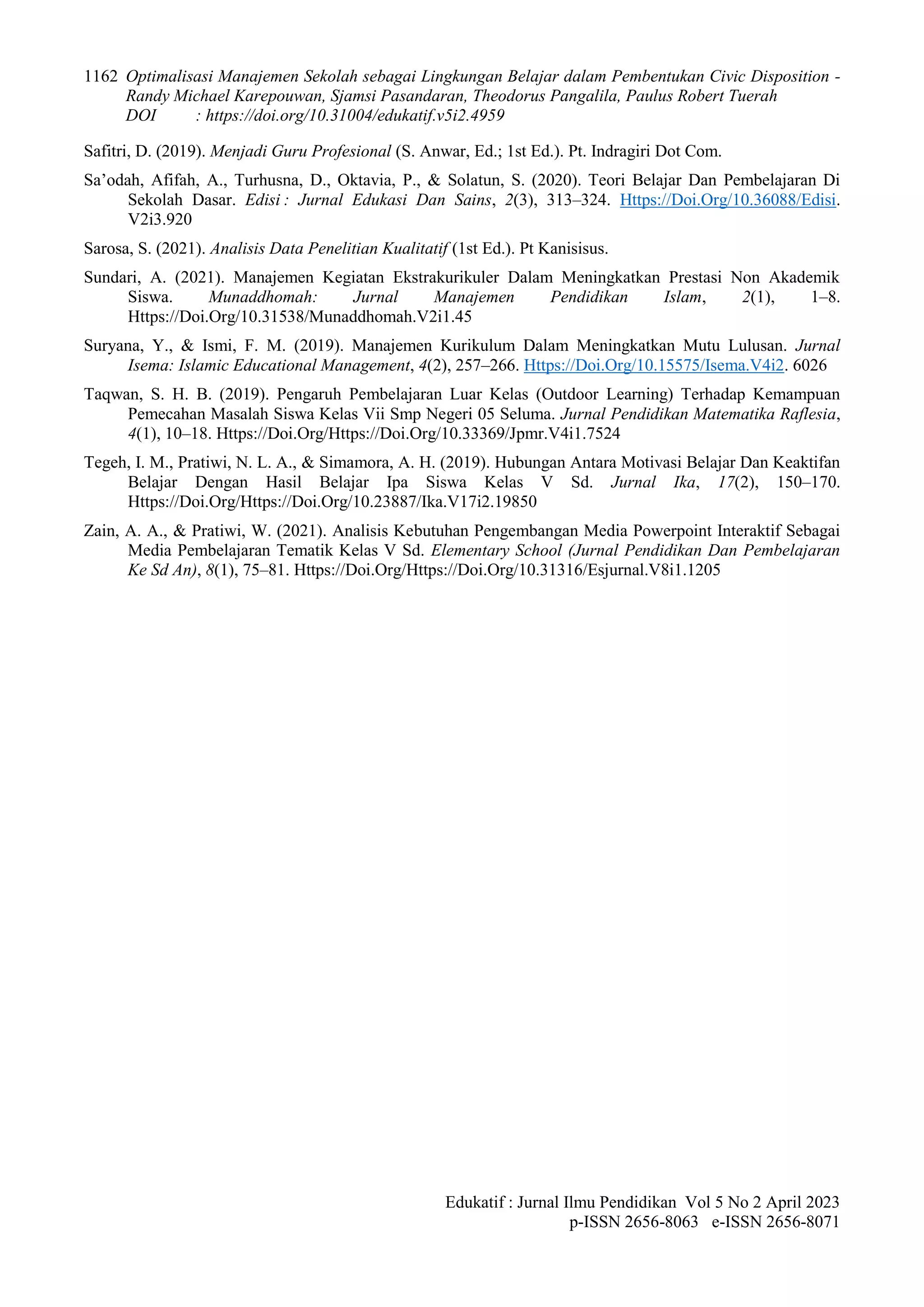 Optimalisasi Manajemen Sekolah sebagai Lingkungan Belajar dalam Pembentukan Civic Disposition | PDF
