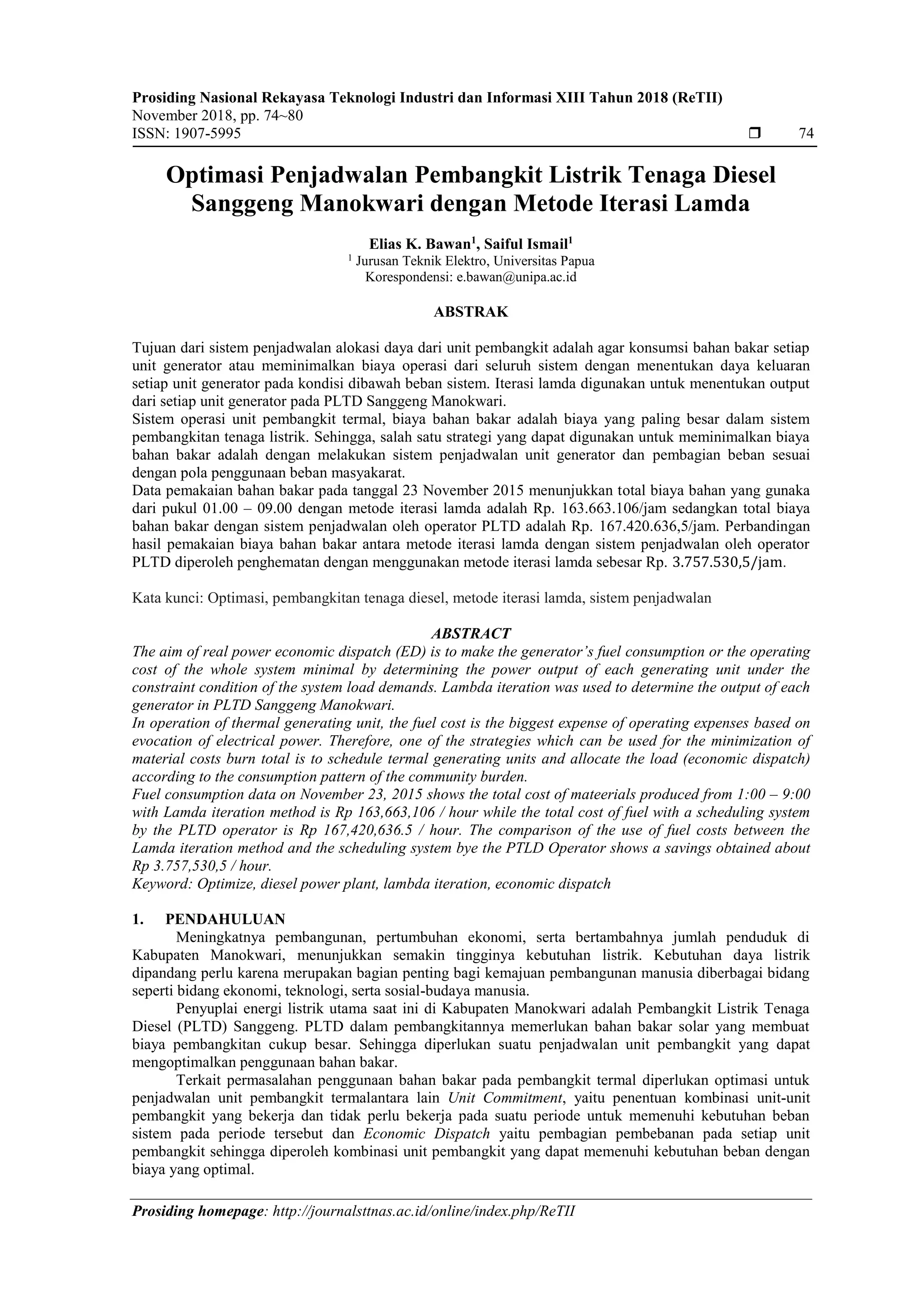 Optimalisasi pltd dengan metode lamda | PDF