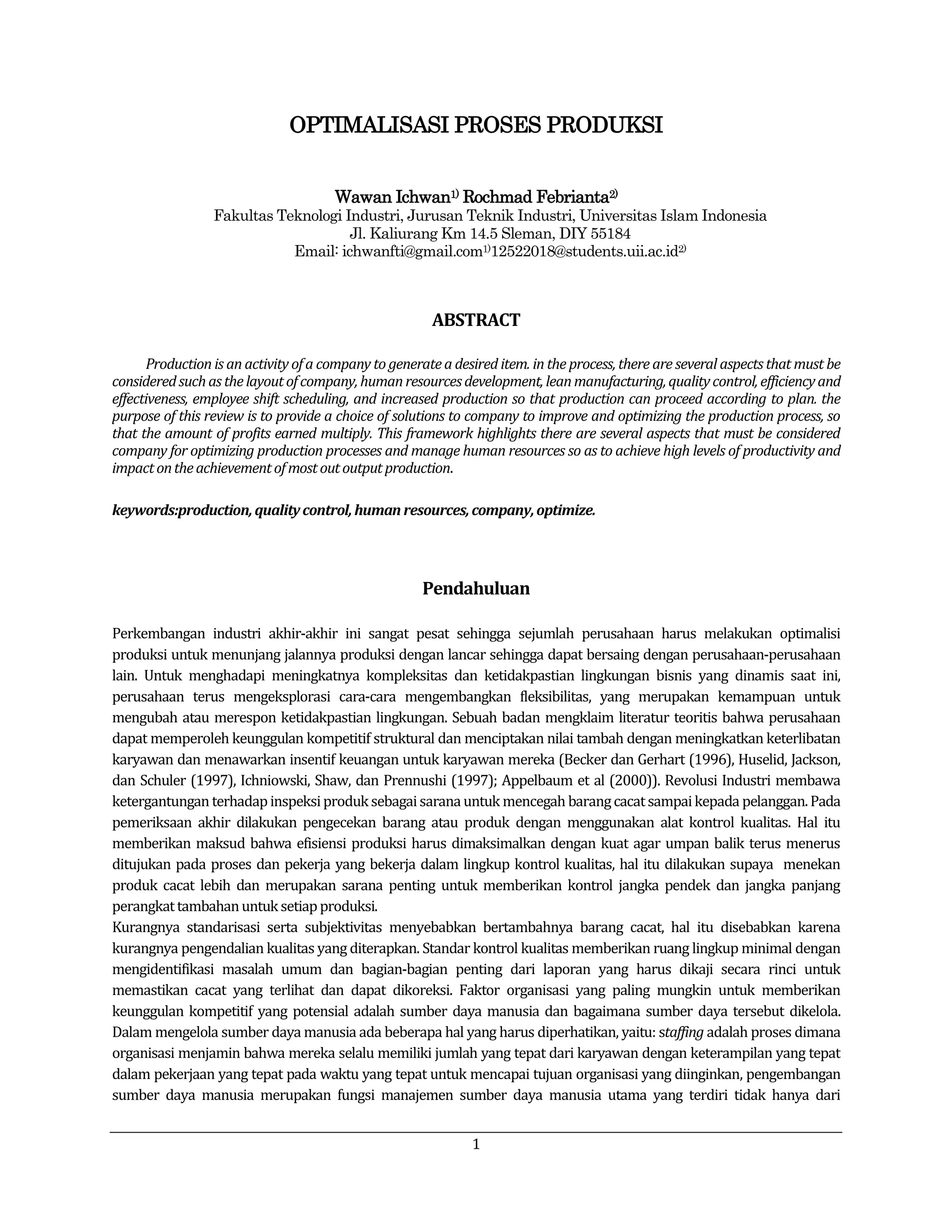 Optimalisasi proses produksi | DOCX