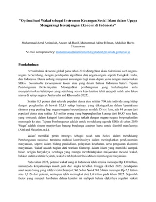 Optimalisasi Wakaf sebagai Instrumen Keuangan Sosial Islam dalam Upaya Mengurangi Kesenjangan ...