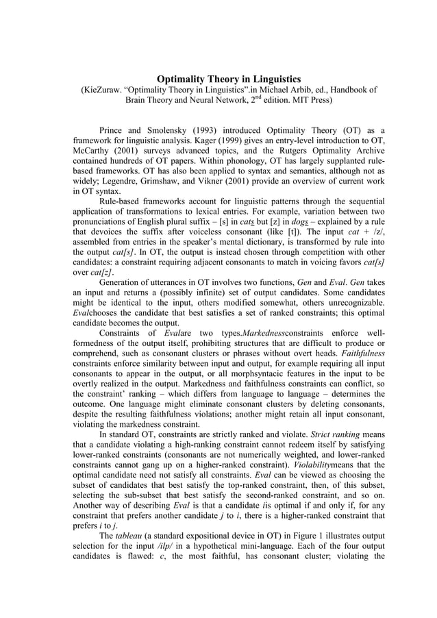 Optimality theory in linguistics by kie zuraw | DOCX | Programming ...