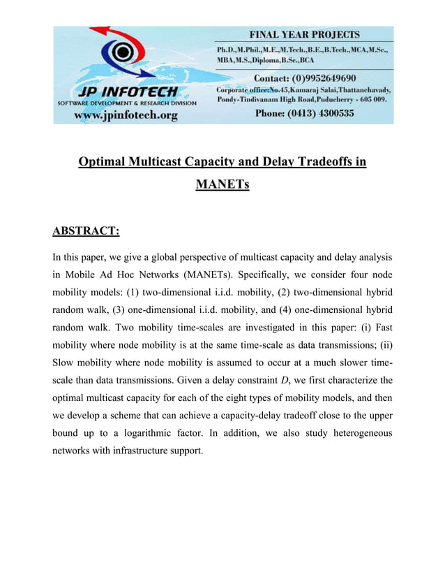 Optimal multicast capacity and delay tradeoffs in mane ts | PDF
