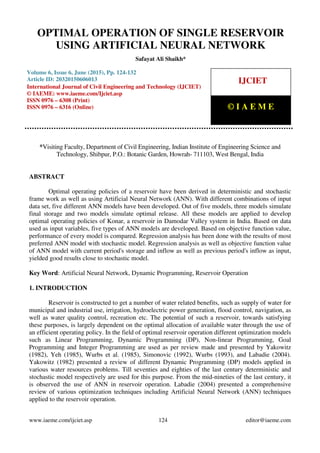 Optimal operation of single reservoir using artificial neural network ...