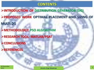 Optimal placement and sizing of multi dg using pso | PPTX
