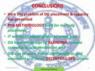 Optimal placement and sizing of multi dg using pso | PPTX