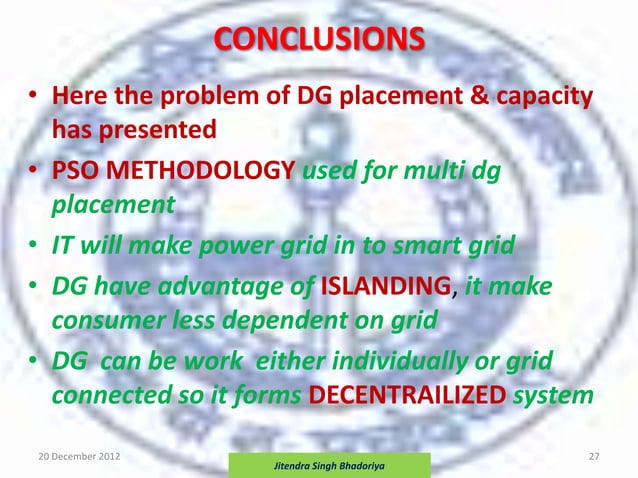 Optimal placement and sizing of multi dg using pso | PPTX