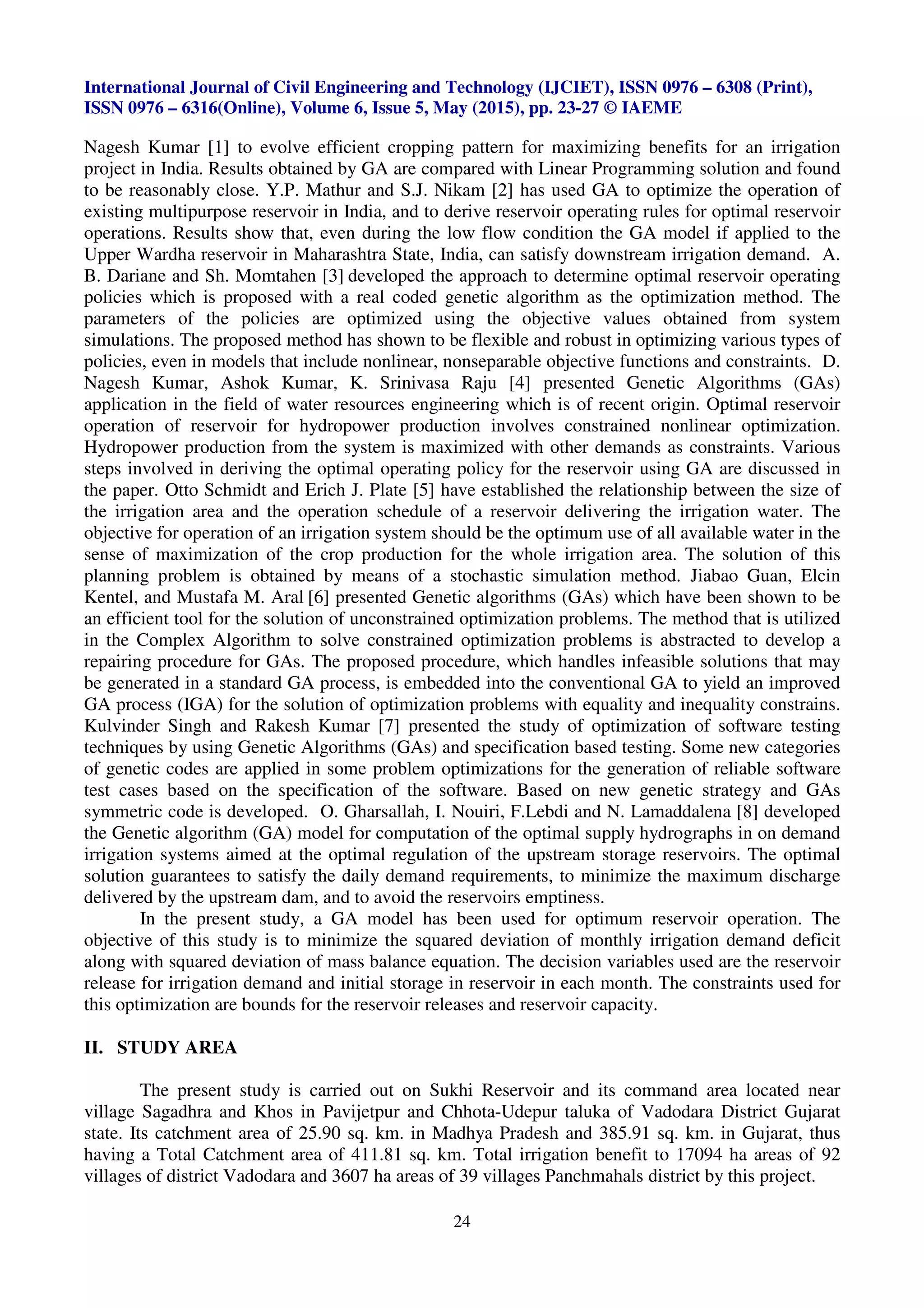 OPTIMAL RESERVOIR OPERATION FOR IRRIGATION OF CROPS USING GENETIC ALGORITHM: A CASE STUDY OF ...