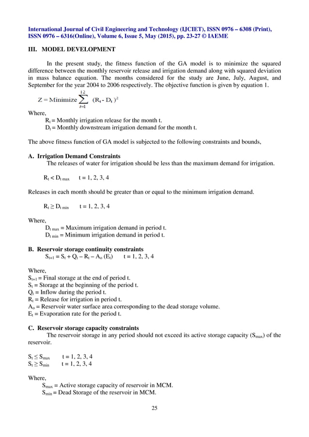 OPTIMAL RESERVOIR OPERATION FOR IRRIGATION OF CROPS USING GENETIC ALGORITHM: A CASE STUDY OF ...