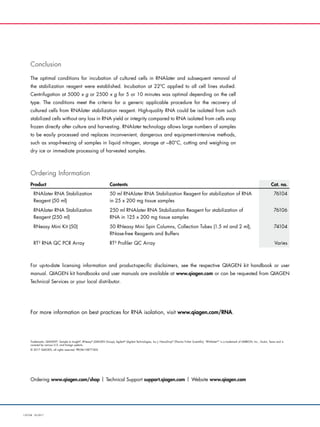 Optimal RNAlater® incubation and removal conditions prior to isolation ...