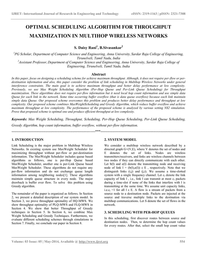 Optimal Scheduling Algorithm For Throughput Maximization In Multihop