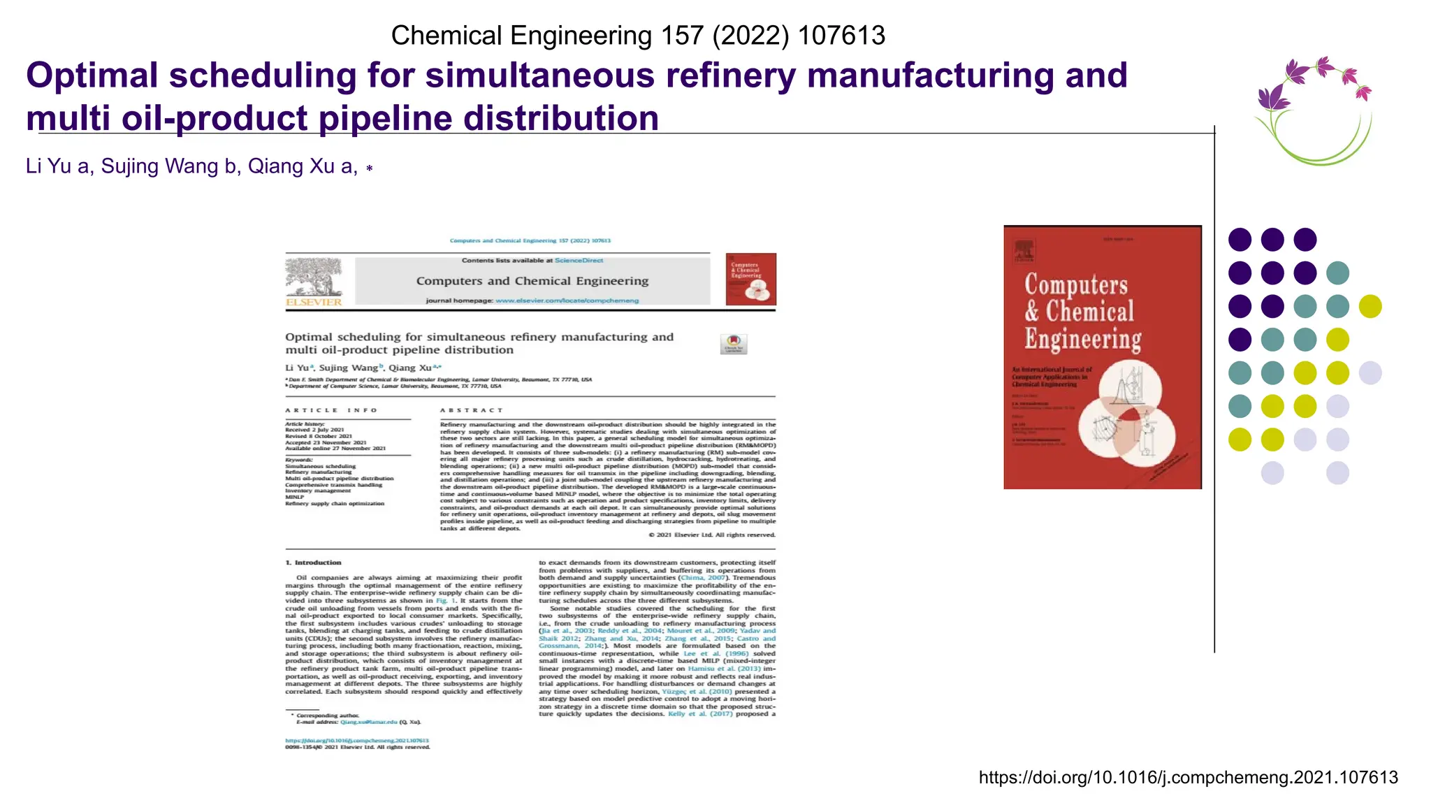 Optimal scheduling for simultaneous refinery manufacturing and multi ...