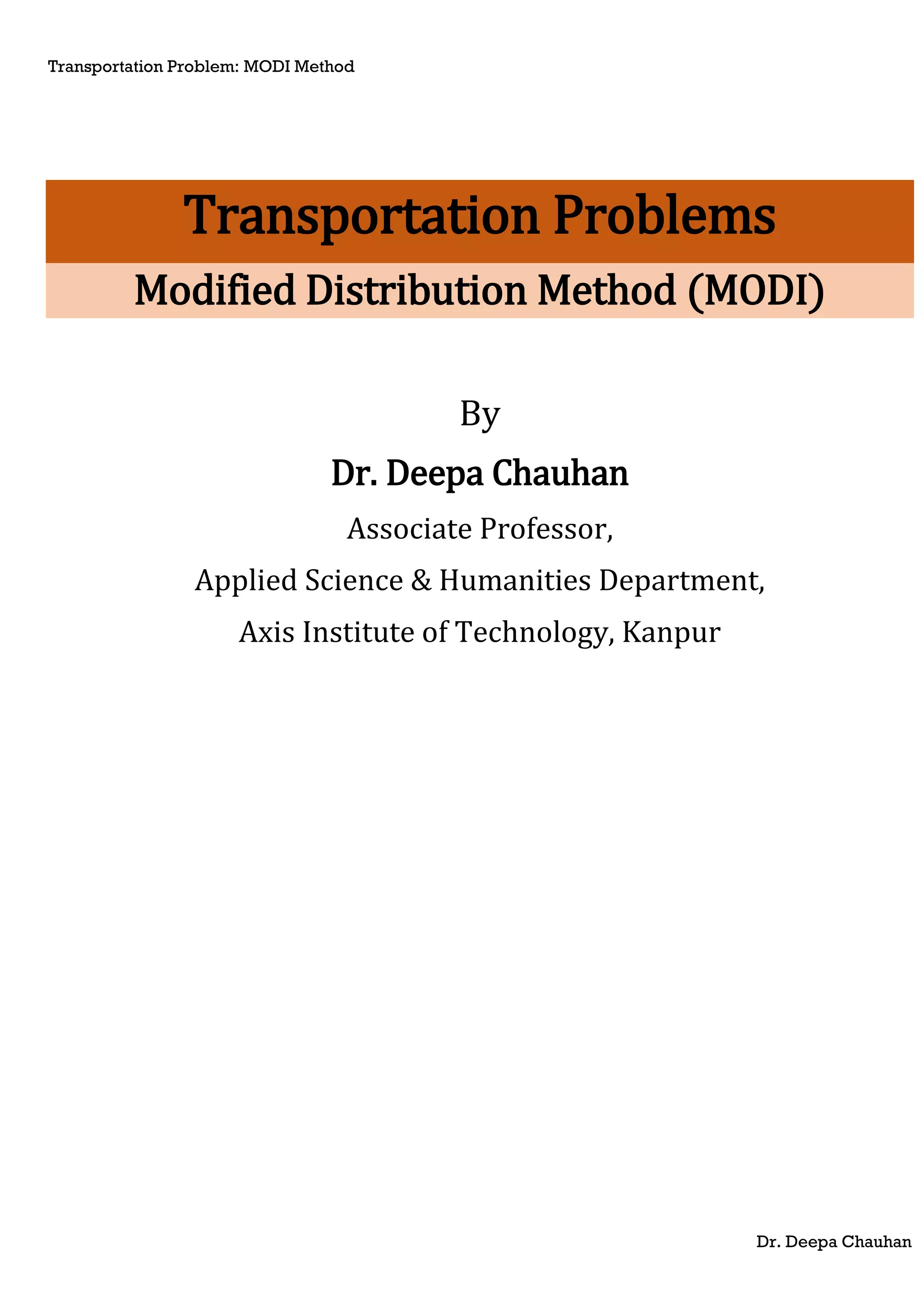 Optimal Solution by MODI Method | PDF