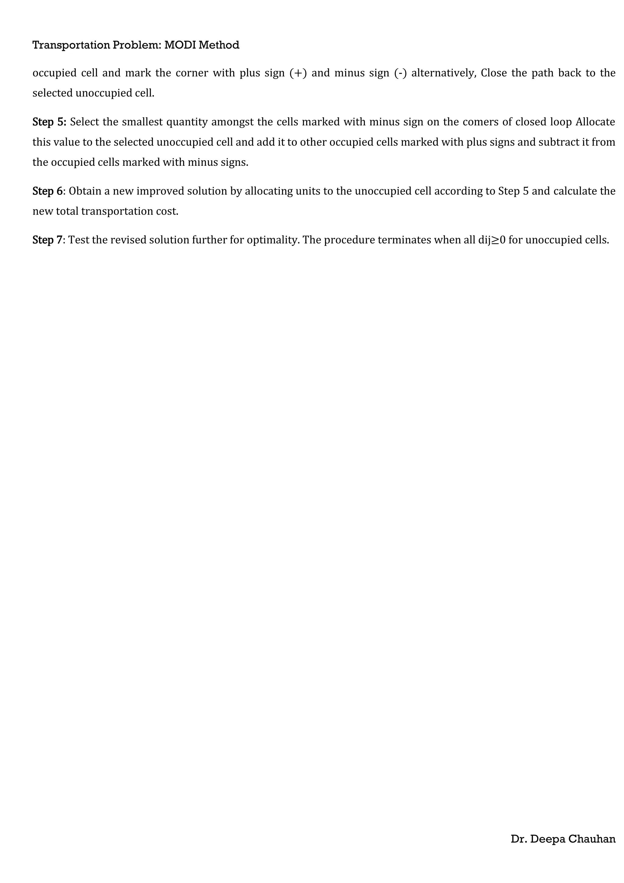 Optimal Solution by MODI Method | PDF