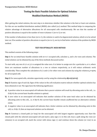 Optimal Solution by MODI Method | PDF