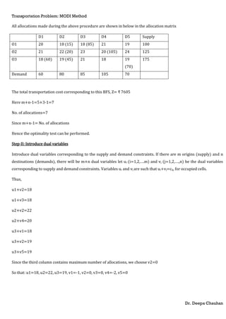 Optimal Solution by MODI Method | PDF