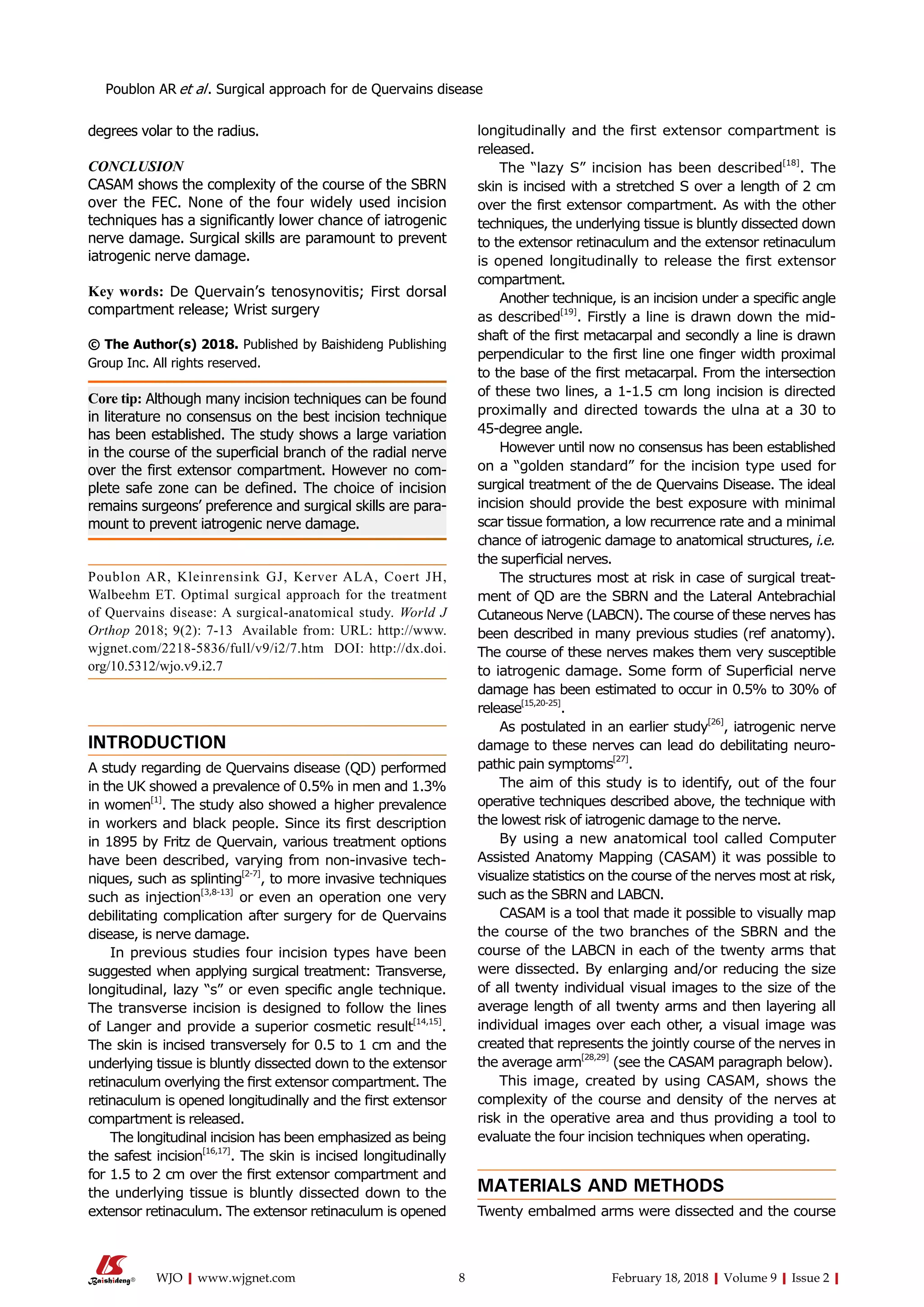 Optimal Surgical Approach for the Treatment of Quervains | PDF