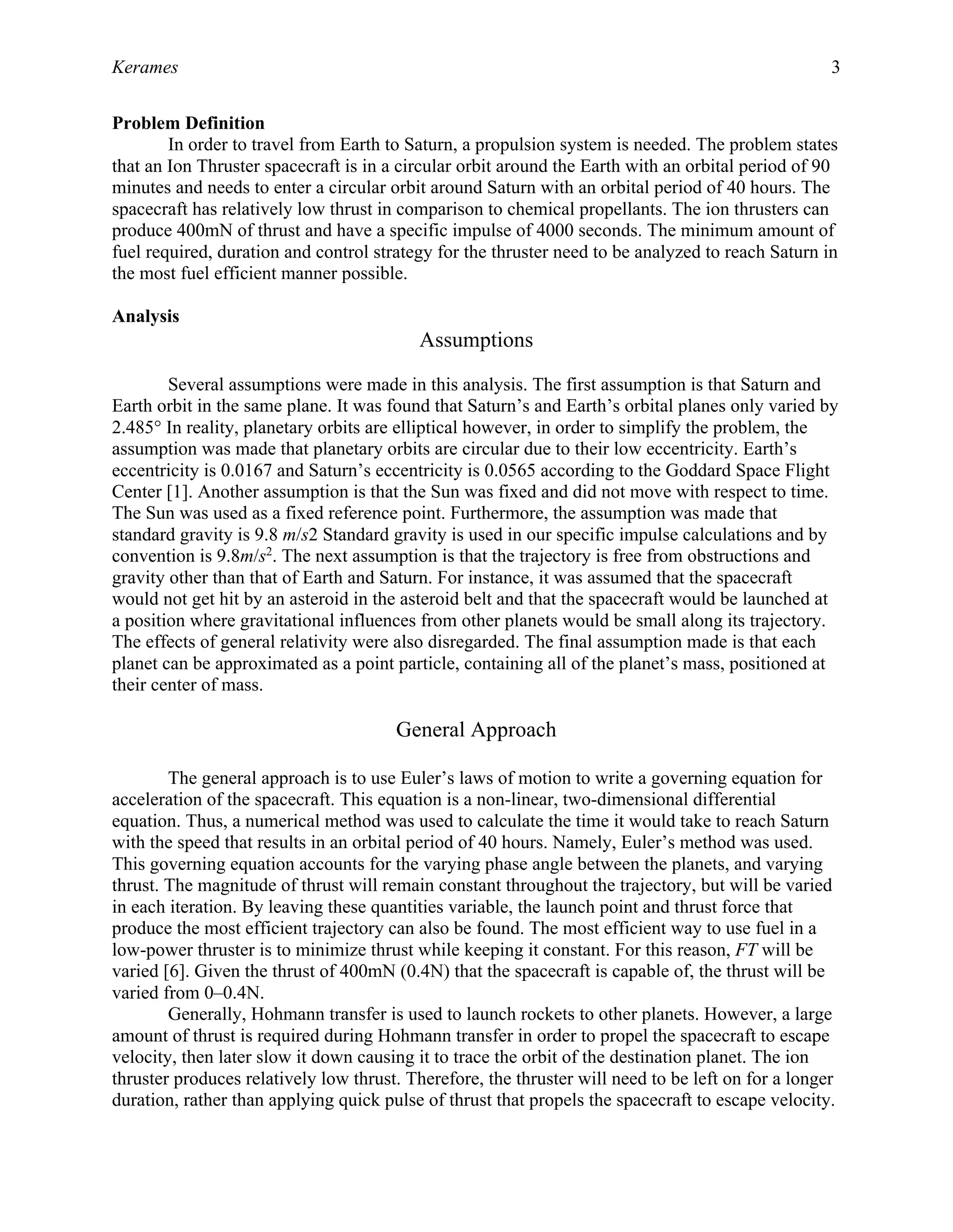 Optimal trajectory to Saturn in ion-thruster powered spacecraft | PDF