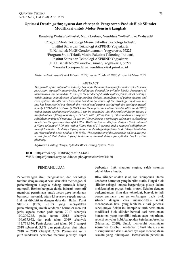 Optimasi desain gating system dan riser...._Quantum Teknika_April 2022.pdf
