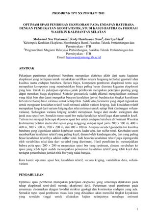 Optimasi spasi pemboran endapan batubara dengan pendekatan geostatistik ...