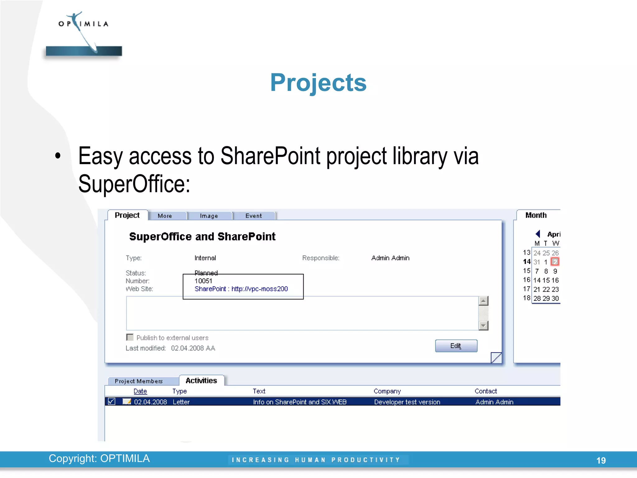 Optimila sharepoint superoffice integration | PPT