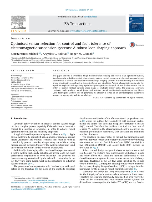 Optimized sensor selection for control and fault tolerance of electromagnetic suspension systems ...