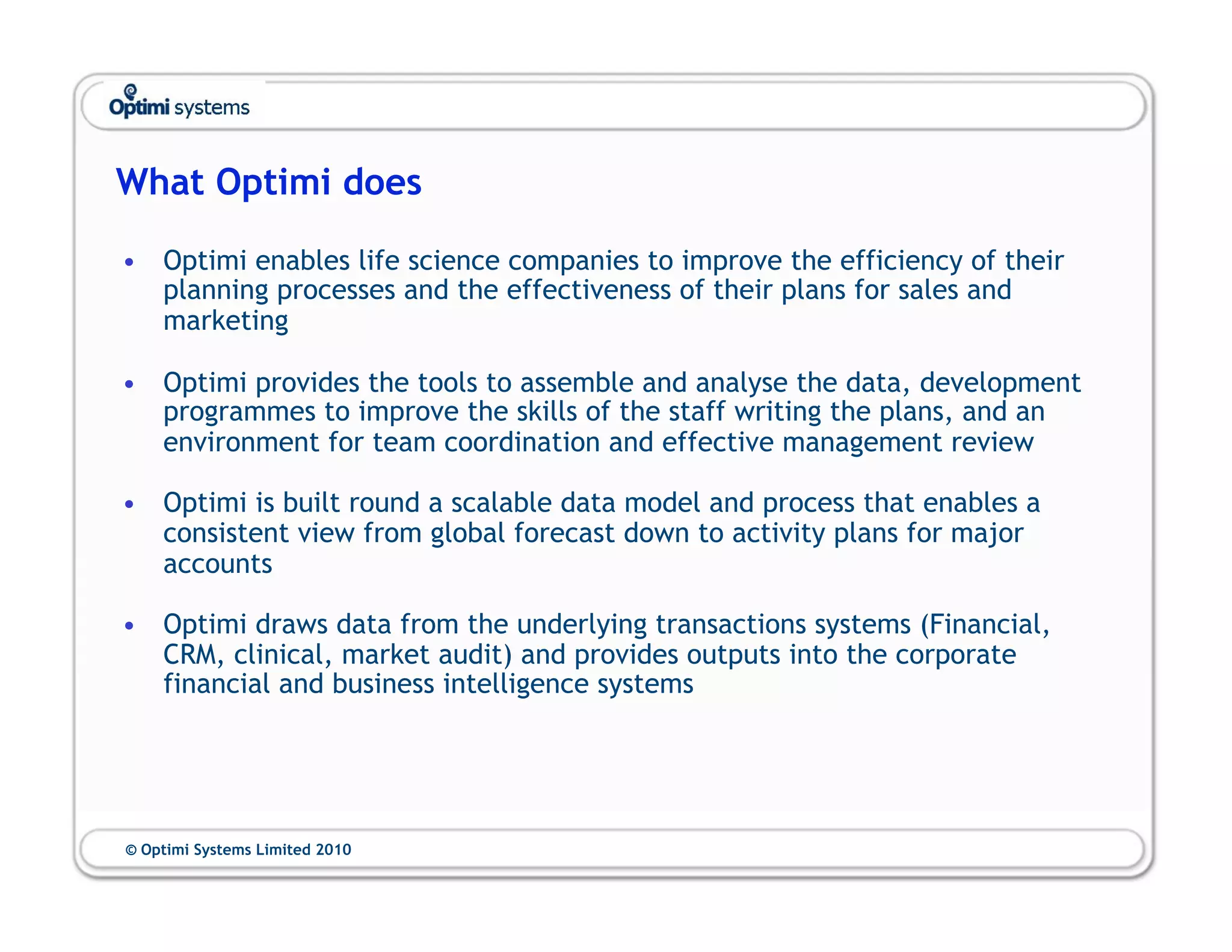 Optimi systems overview | PDF