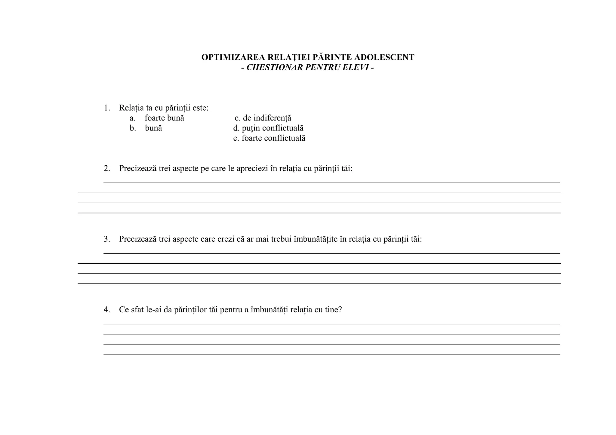 Optimizare relatie parinte adolescent-pt elevi-pt act i | DOC