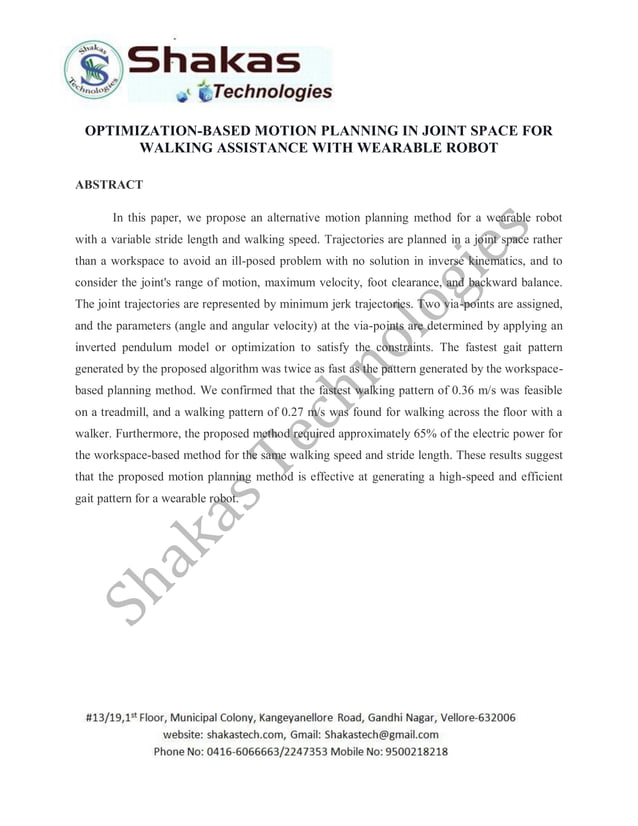 OPTIMIZATION-BASED MOTION PLANNING IN JOINT SPACE FOR WALKING ASSISTANCE WITH WEARABLE ROBOT ...