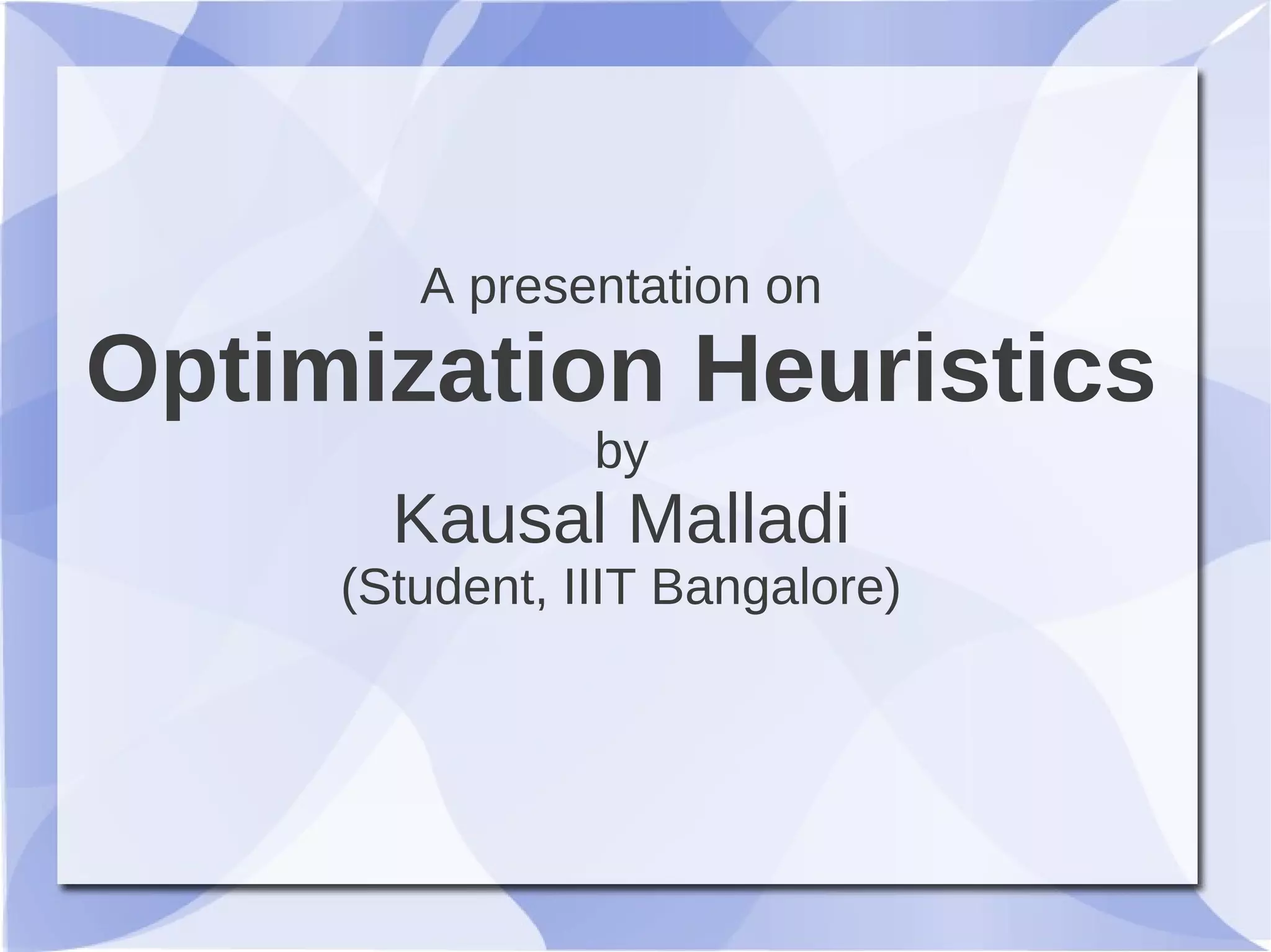 Optimization Heuristics | PDF