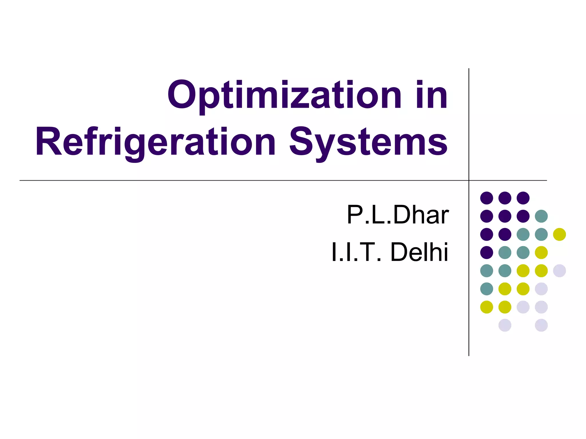 Optimization in refrigeration systems | PDF