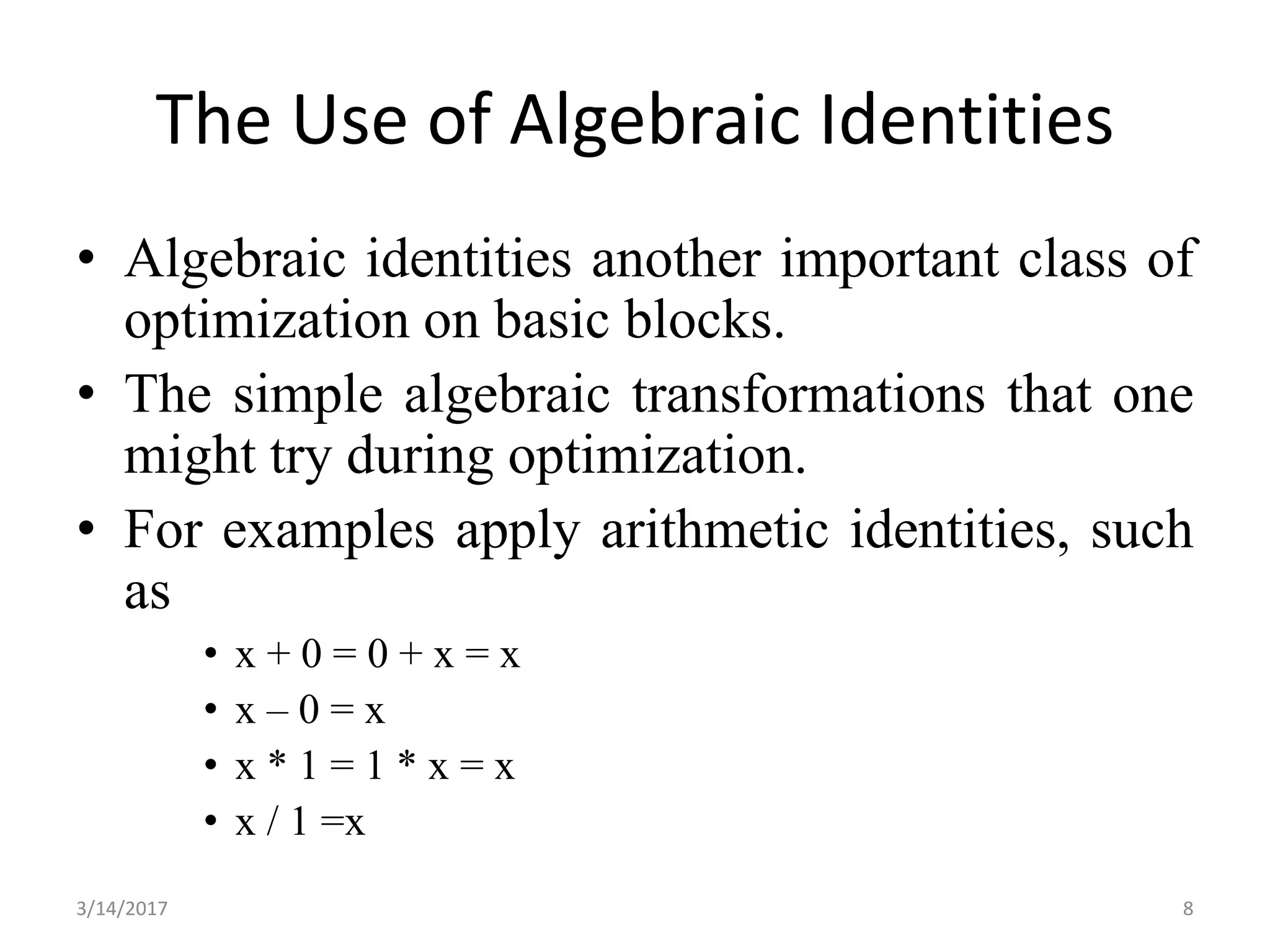 Optimization Of Basic Blocks Pptx Programming Languages Computing