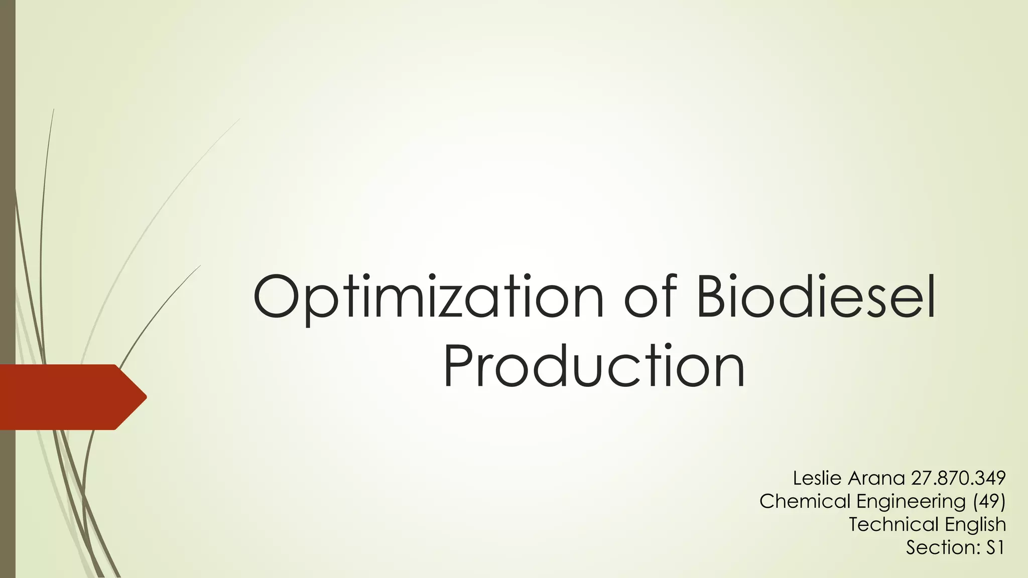 Optimization Of Biodiesel Production Pptx