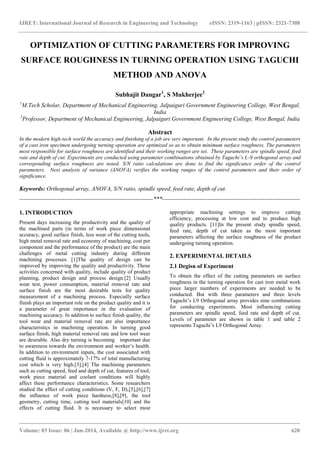 Optimization of cutting parameters for improving surface roughness in turning operation using ...