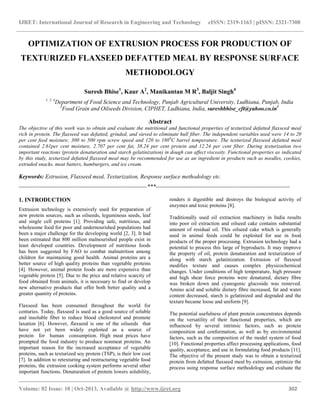 Optimization of extrusion process for production of texturized flaxseed defatted meal by ...