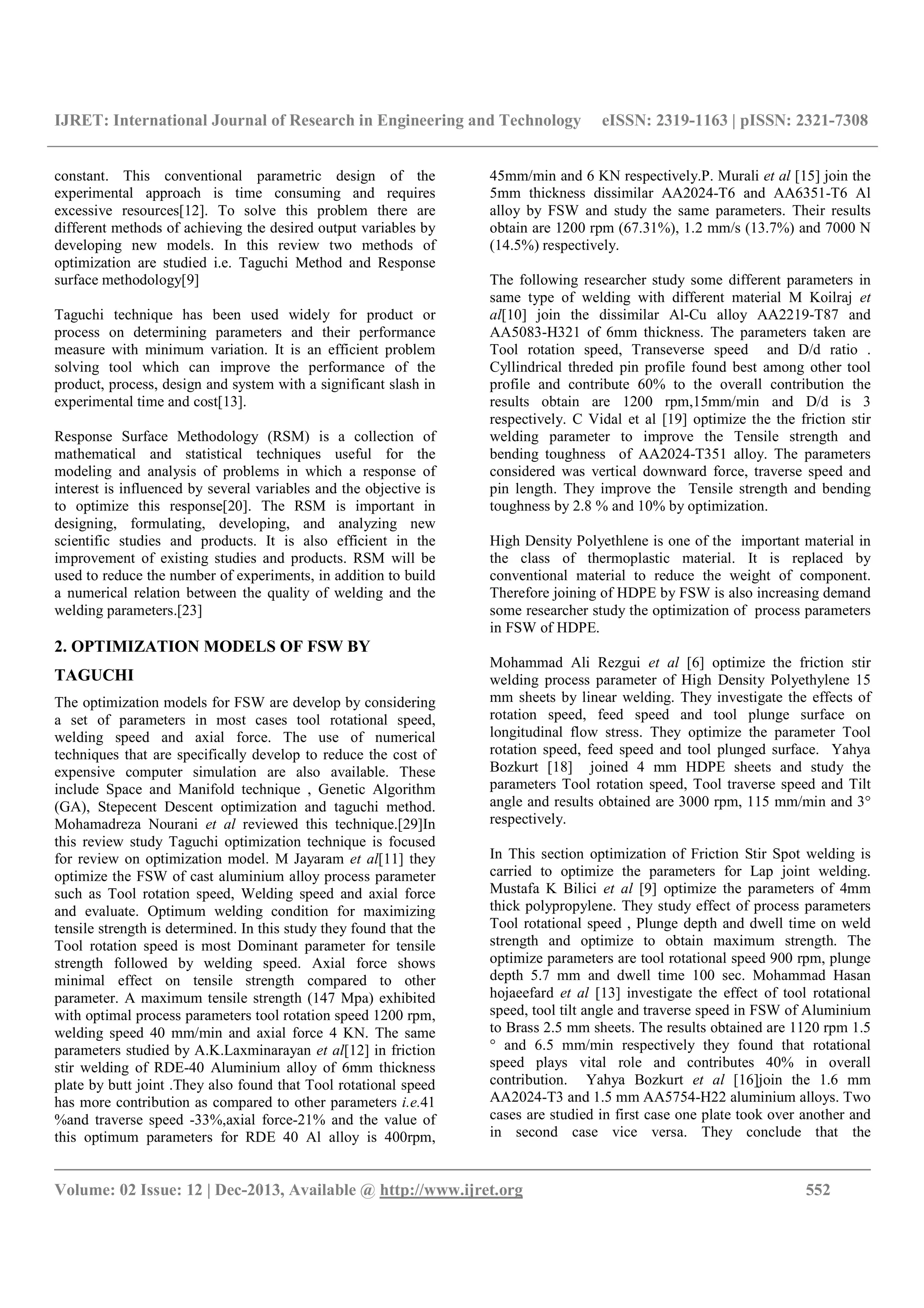 Optimization Of Friction Stir Welding Process Pdf