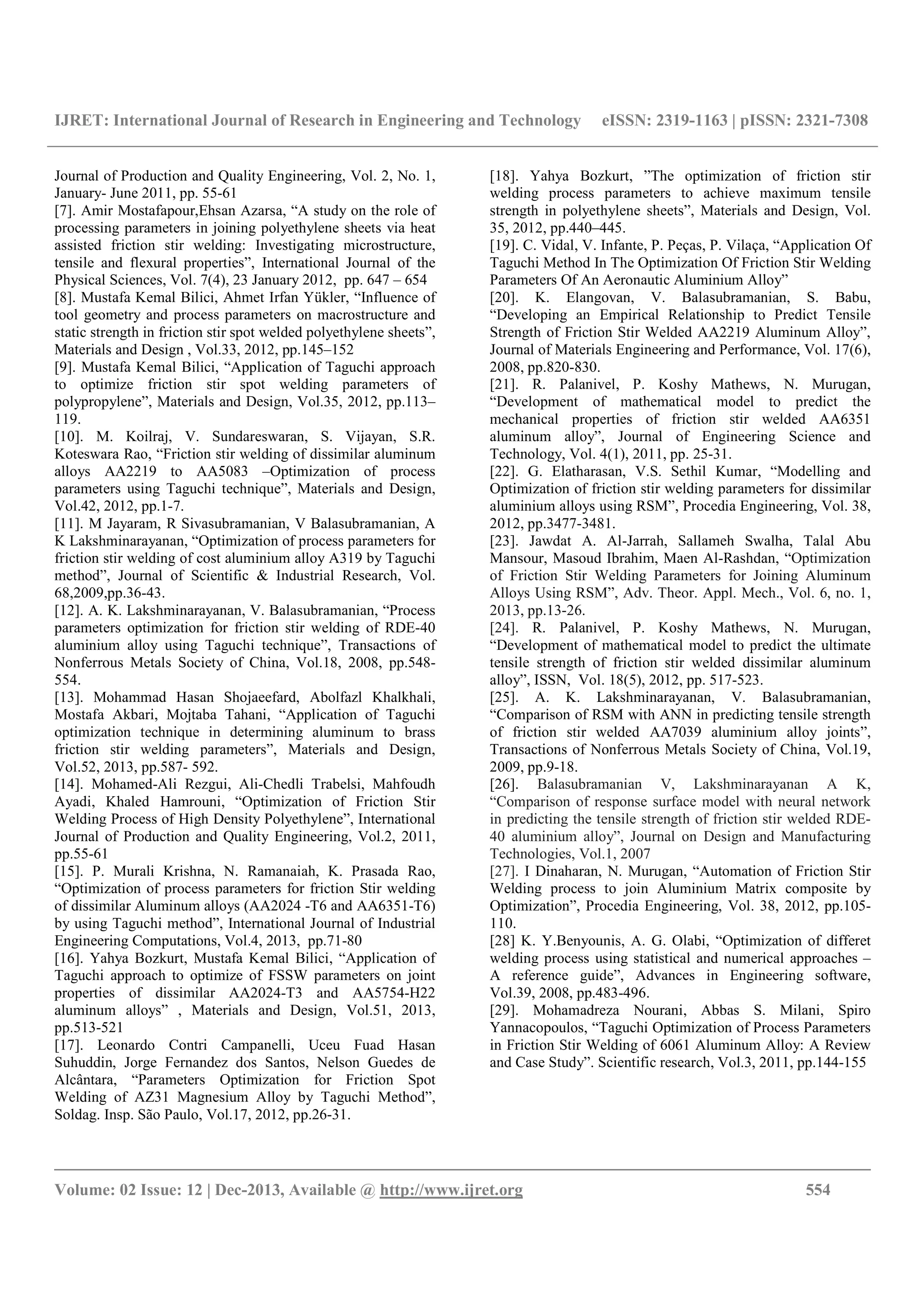 Optimization Of Friction Stir Welding Process Pdf